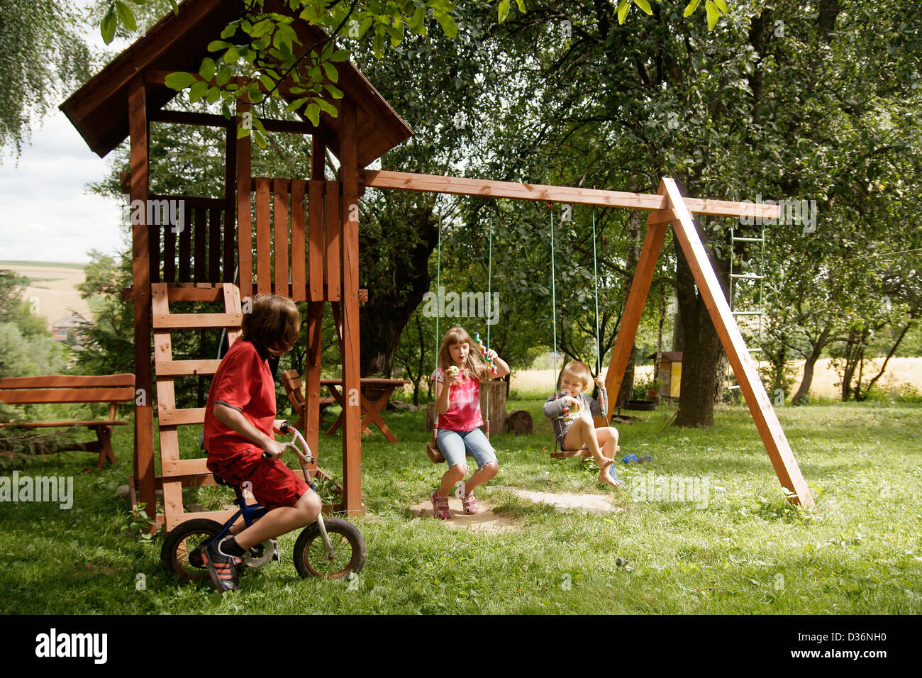 happy children playing on the playgroundr Stock Photo - Alamy