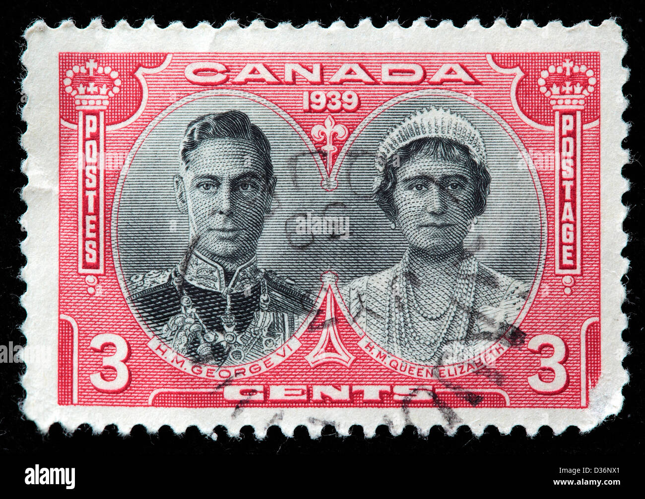 King George VI and Queen Elizabeth, postage stamp, Canada, 1939 Stock ...