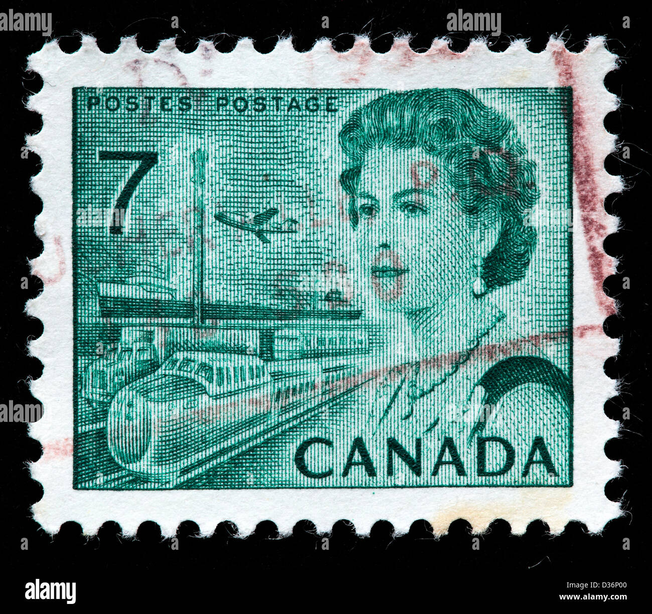 Queen Elizabeth II, transportation, postage stamp, Canada, 1971 Stock ...