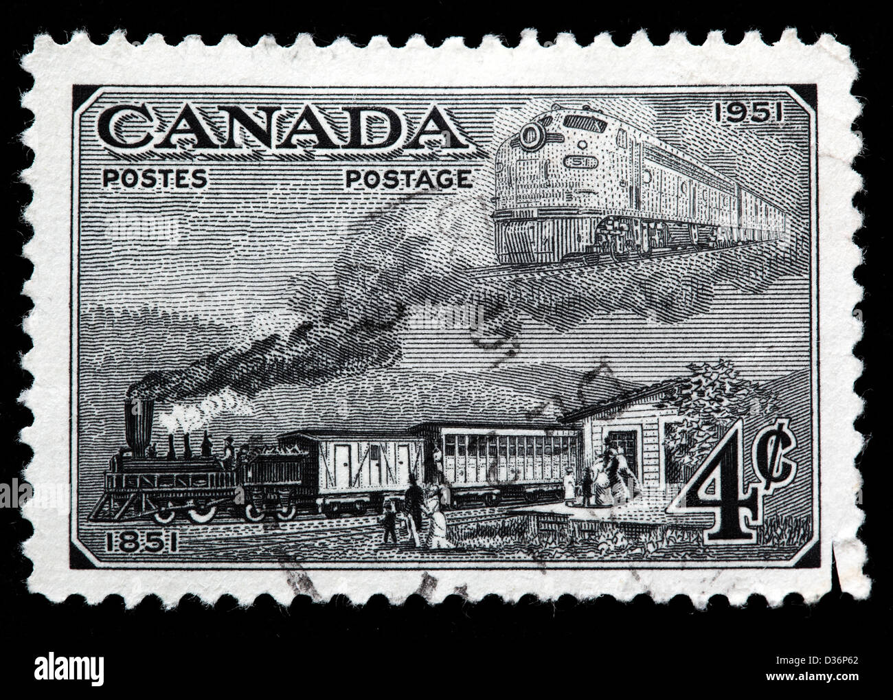 Trains, postage stamp, Canada, 1951 Stock Photo - Alamy