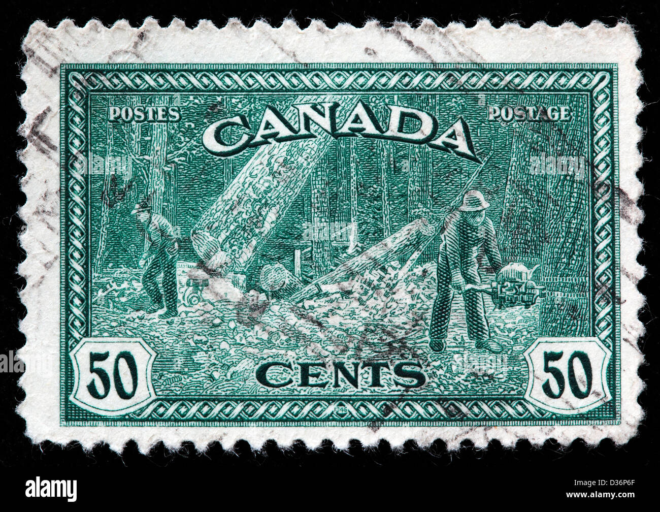 Logging, British Columbia, postage stamp, Canada, 1946 Stock Photo - Alamy