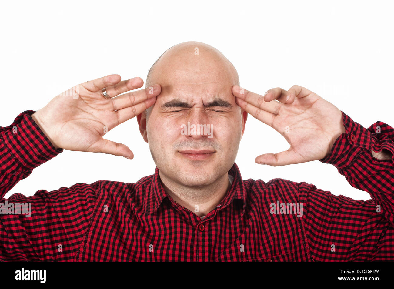 Worried young adult bald man with hands on his head Stock Photo - Alamy