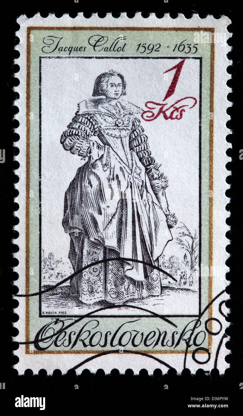Lady with Lace Collar, Engraving, postage stamp, Czechoslovakia, 1983 ...
