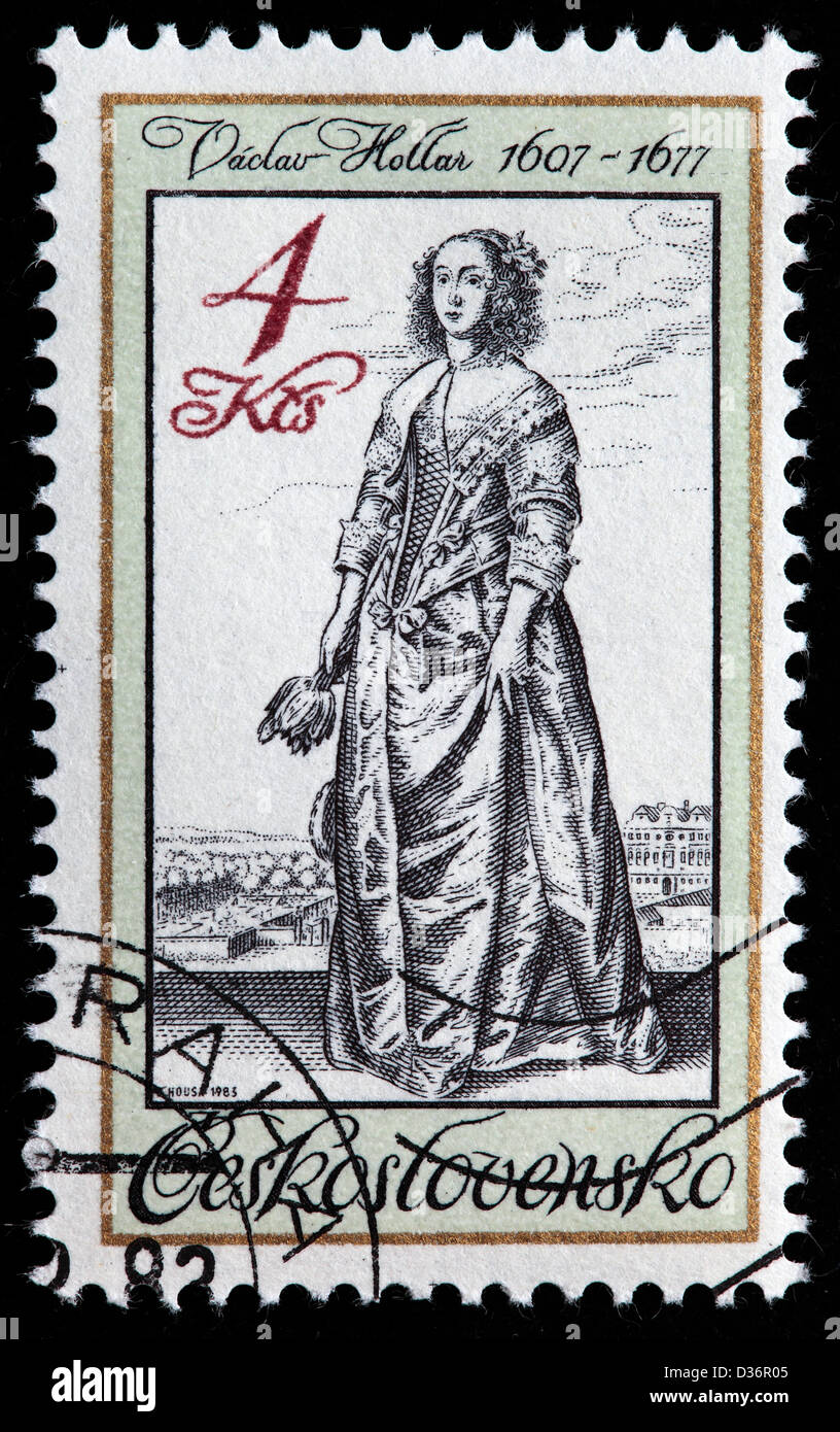 Lady, Engraving, postage stamp, Czechoslovakia, 1983 Stock Photo - Alamy