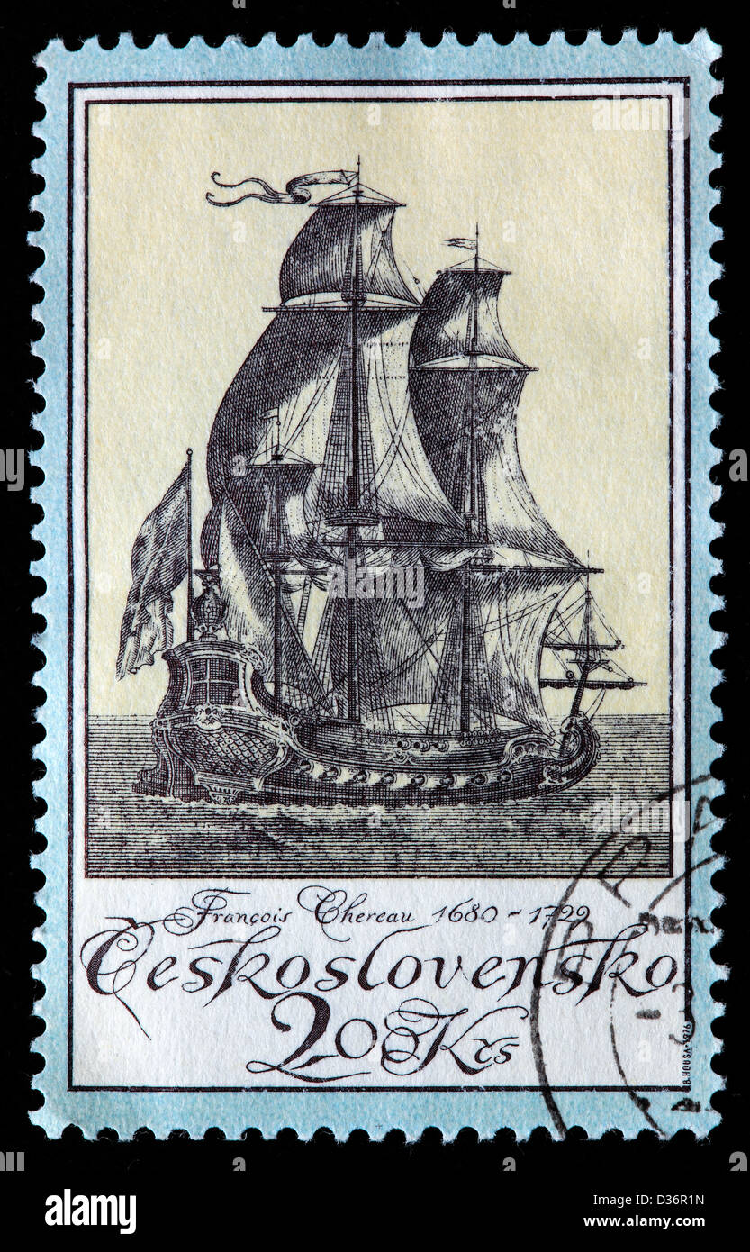 Sailing Ship, Engraving, postage stamp, Czechoslovakia, 1976 Stock ...