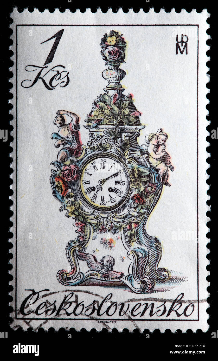 18th century clock, postage stamp, Czechoslovakia, 1979 Stock Photo - Alamy