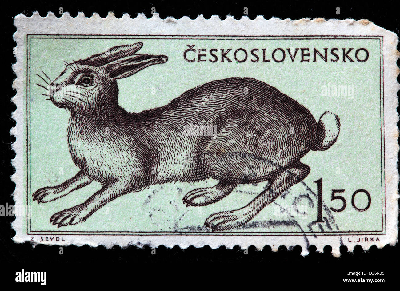 Hare, postage stamp, Czechoslovakia, 1955 Stock Photo - Alamy
