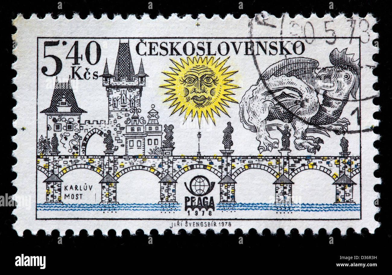Charles Bridge, Prague, postage stamp, Czechoslovakia, 1978 Stock Photo ...