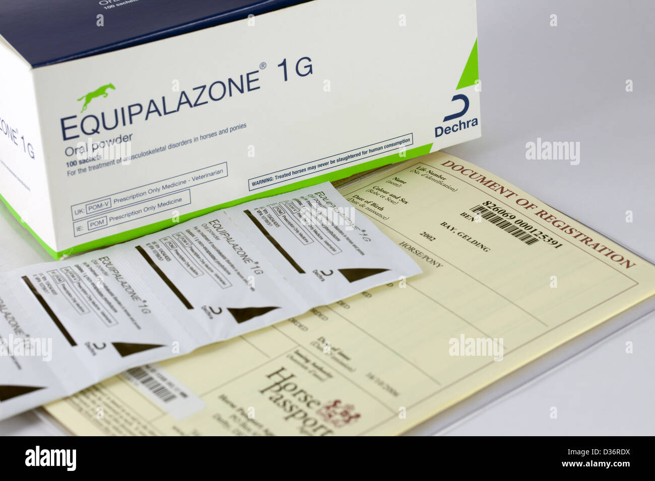 A box and packets of Equipalazone phenylbutazone, also known as bute ...