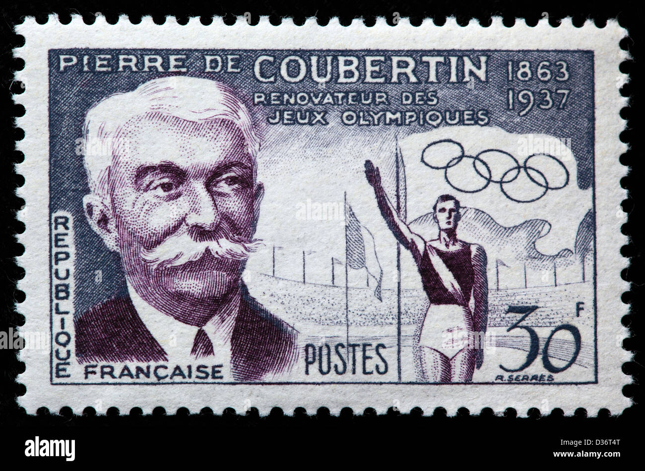 Baron Pierre de Coubertin, postage stamp, France, 1956 Stock Photo - Alamy