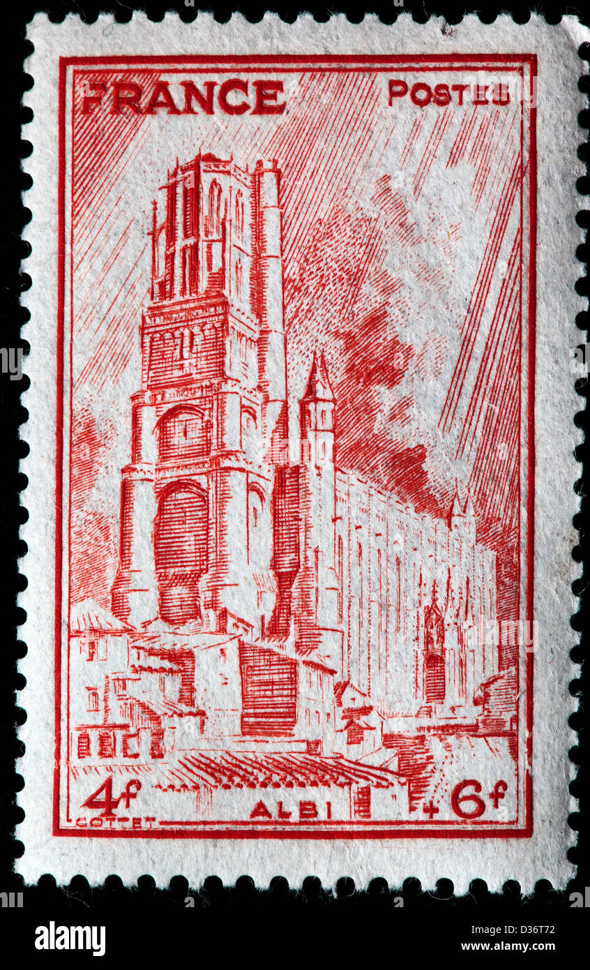 Albi cathedral, postage stamp, France, 1944 Stock Photo - Alamy