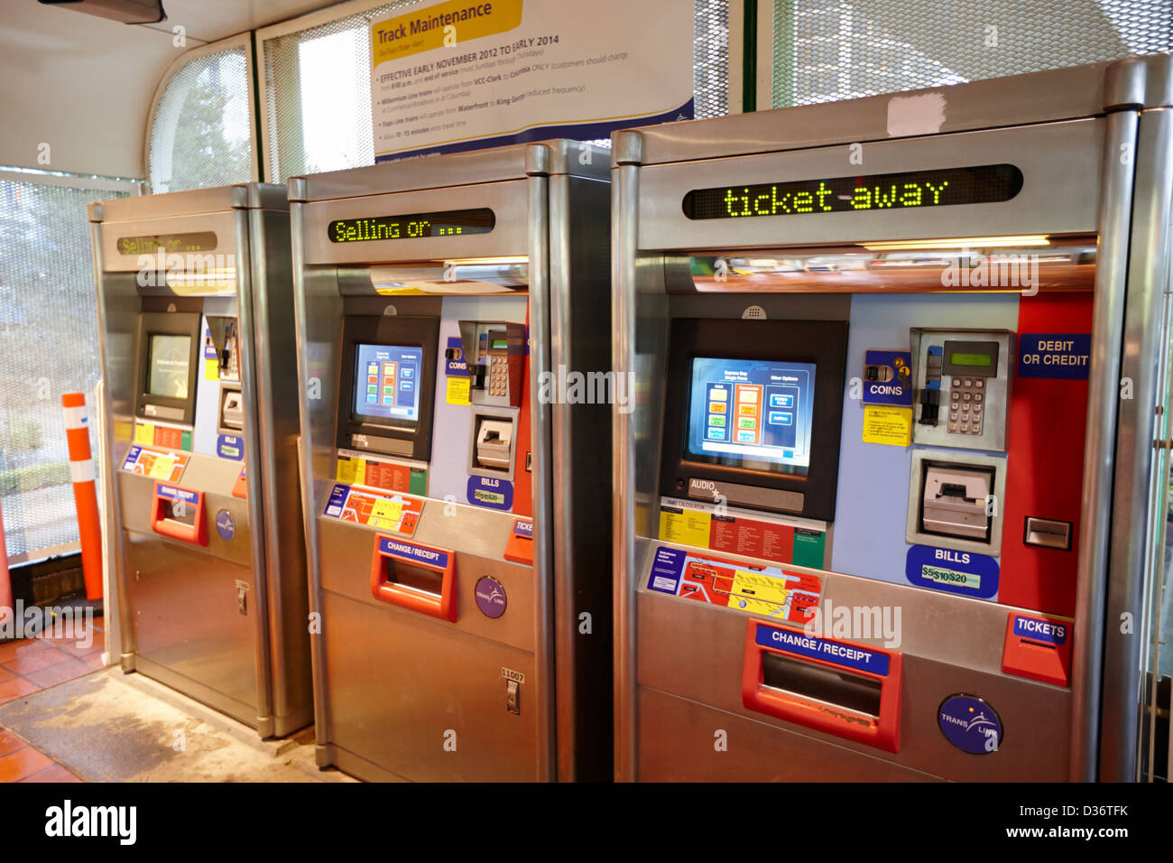 automatic skytrain ticket machines at station Vancouver BC Canada Stock ...