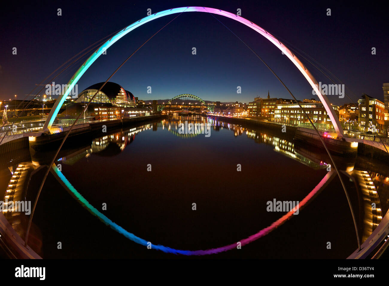 Gateshead Quays with The Sage and Millennium Bridge over the River Tyne ...
