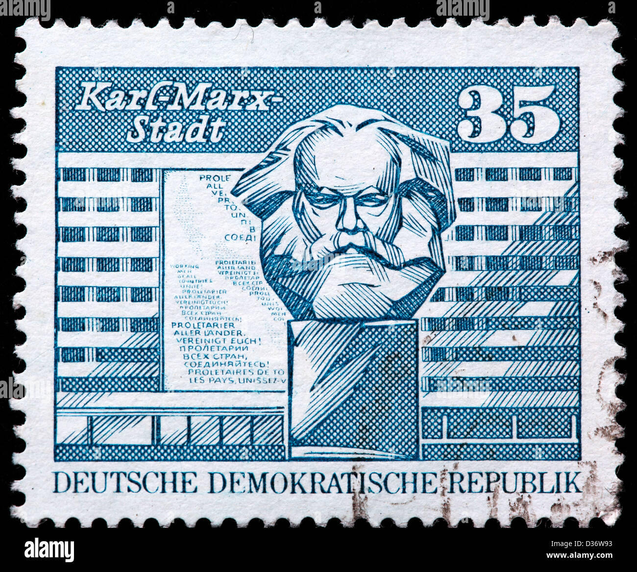 Marx monument, Karl-Marx-Stadt, postage stamp, Germany, 1973 Stock ...