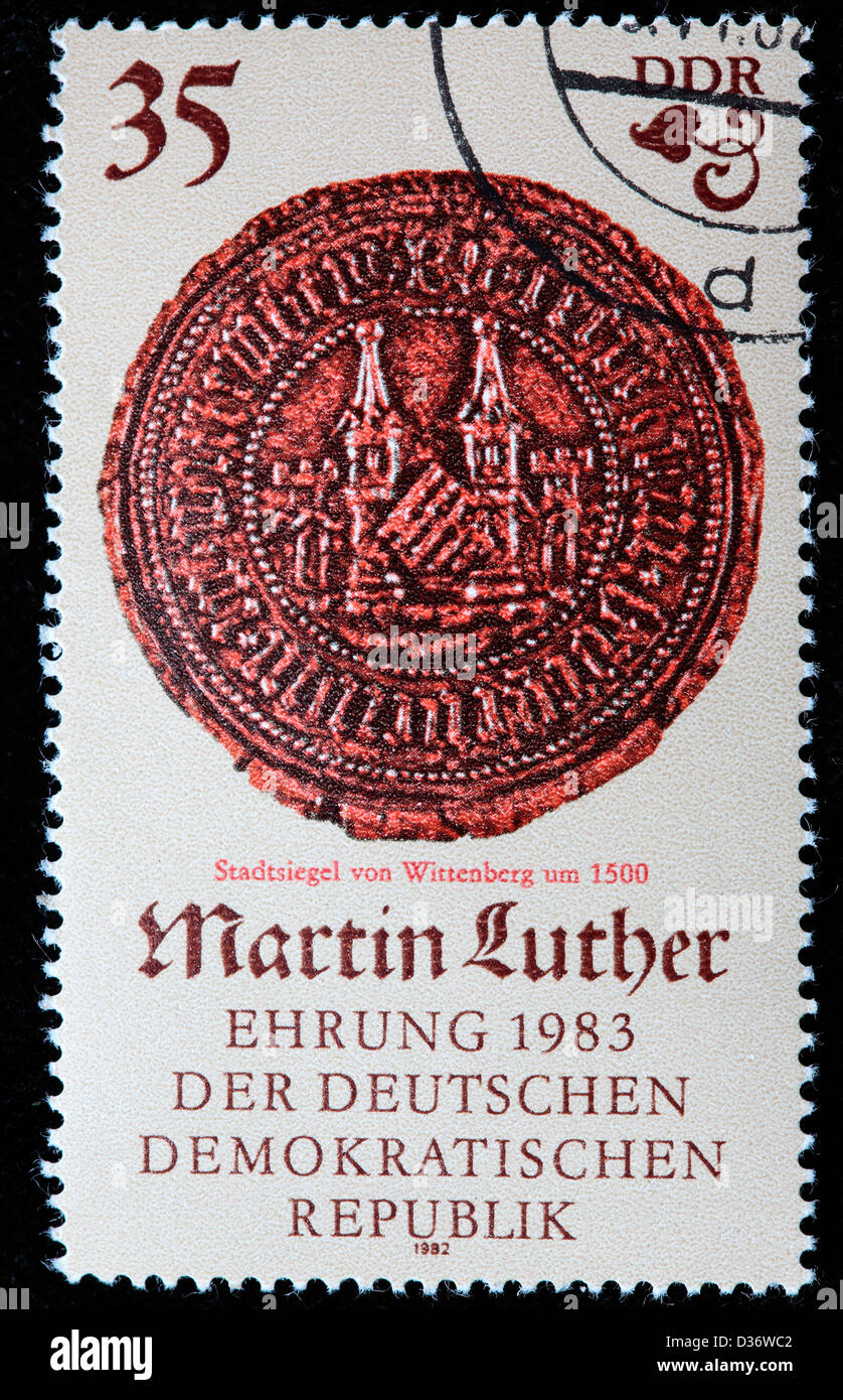 Seal of Eisleben, hometown of Martin Luther, postage stamp, Germany ...