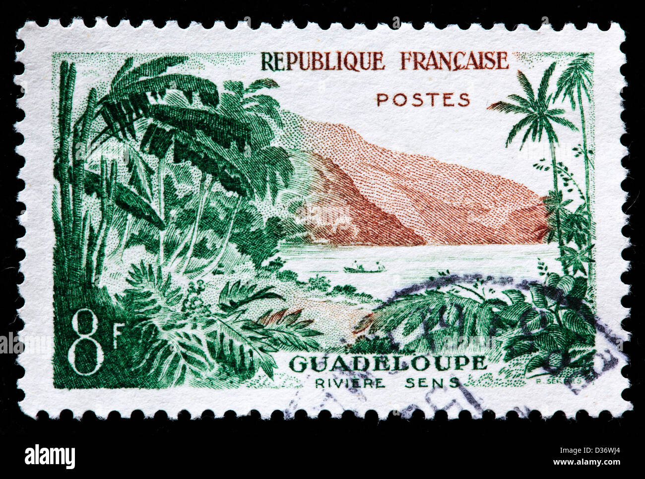 Sens river, postage stamp, Guadeloupe, 1957 Stock Photo - Alamy