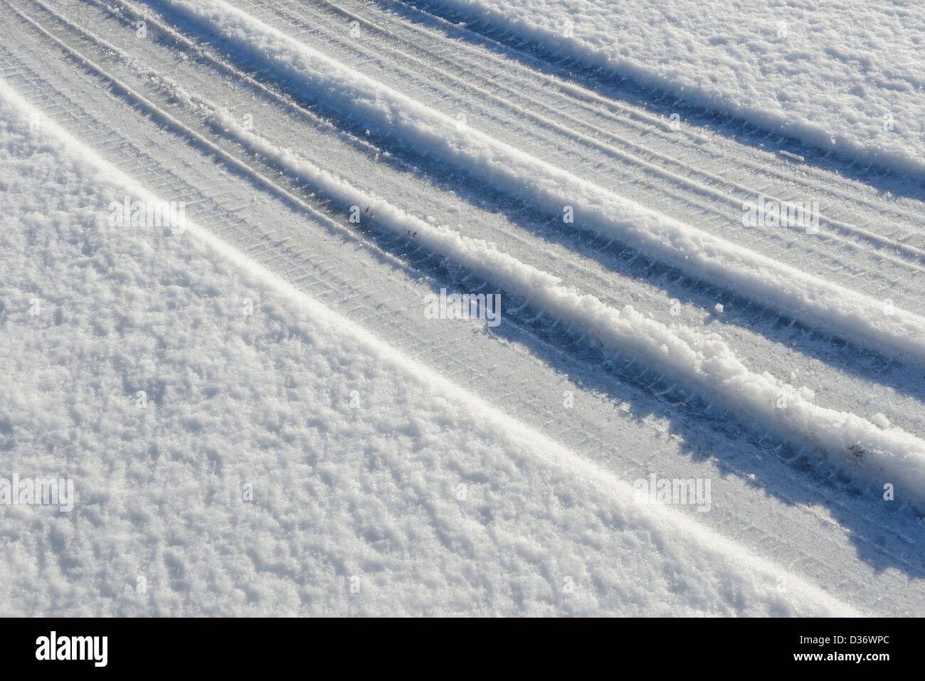 Car tyre tracks in fresh snow Stock Photo - Alamy