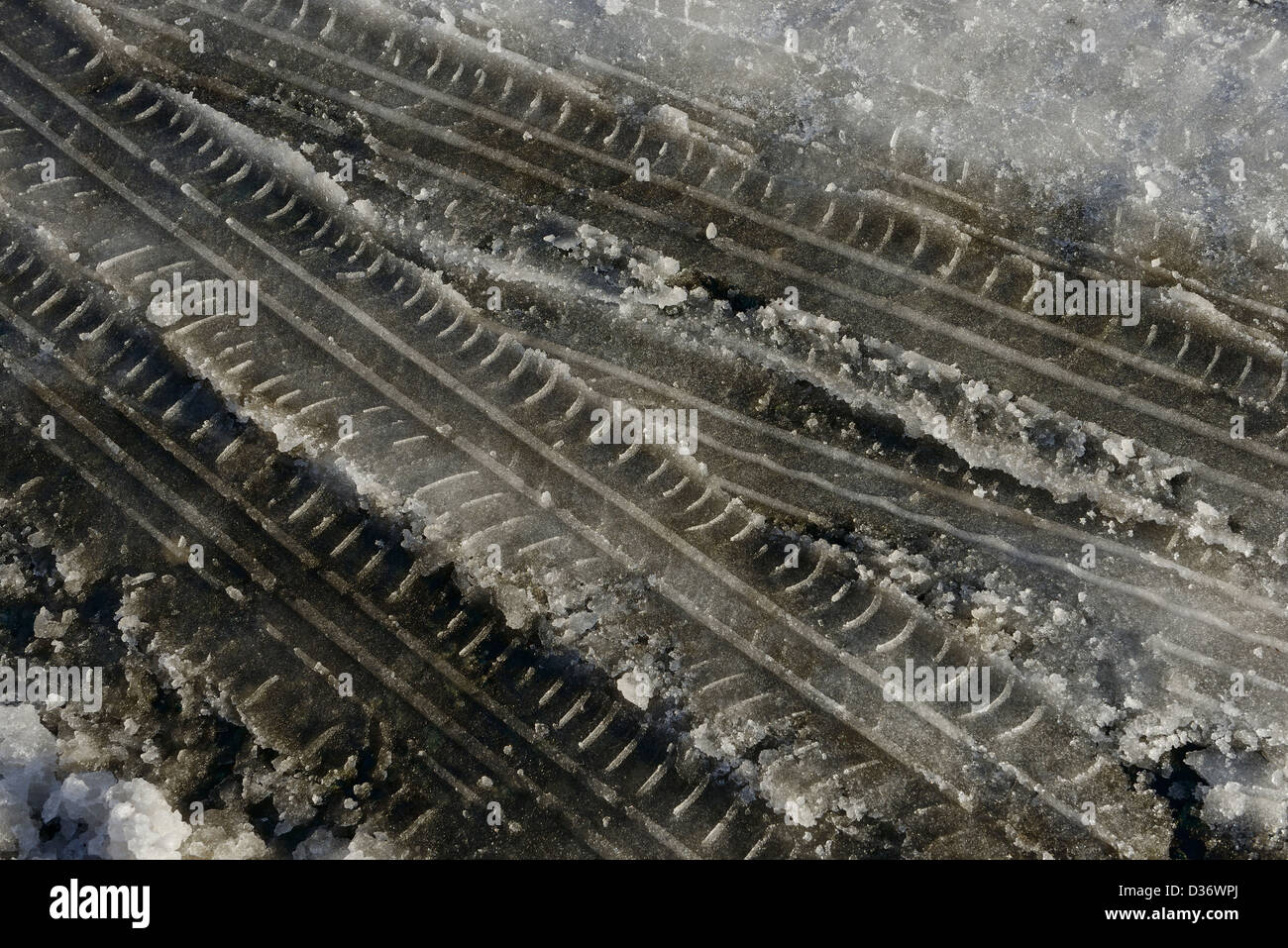Car tyre tracks in snow Stock Photo - Alamy