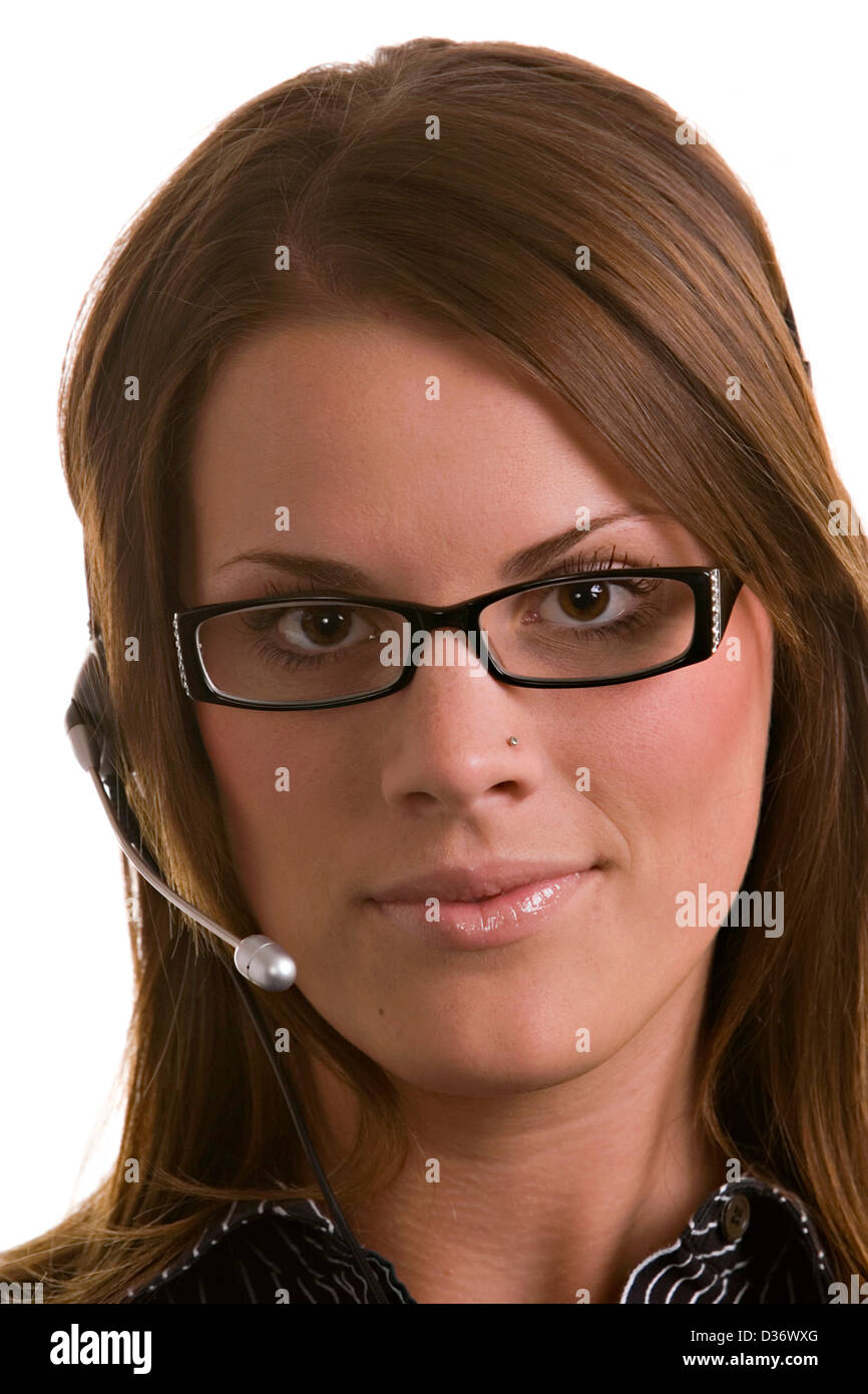 Female office worker on phone with computer Stock Photo - Alamy