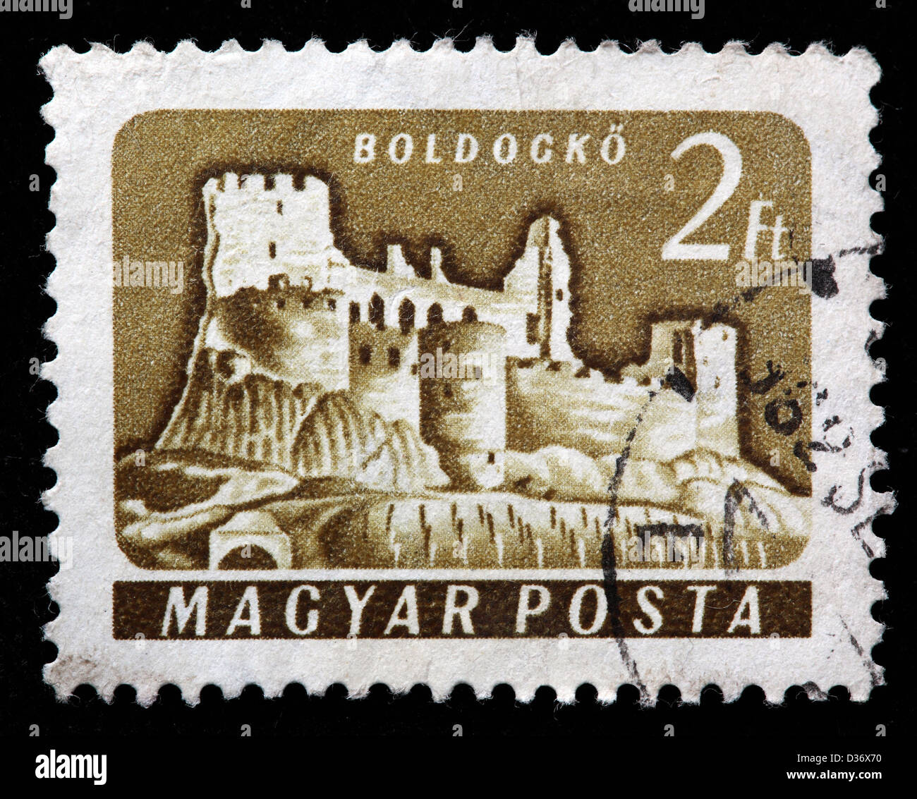 Medieval Boldogko castle, postage stamp, Hungary, 1960 Stock Photo - Alamy