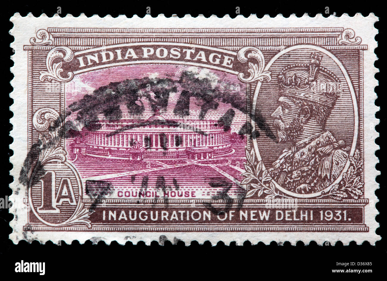 King George V, Inauguration of New Delhi, Council house, postage stamp ...