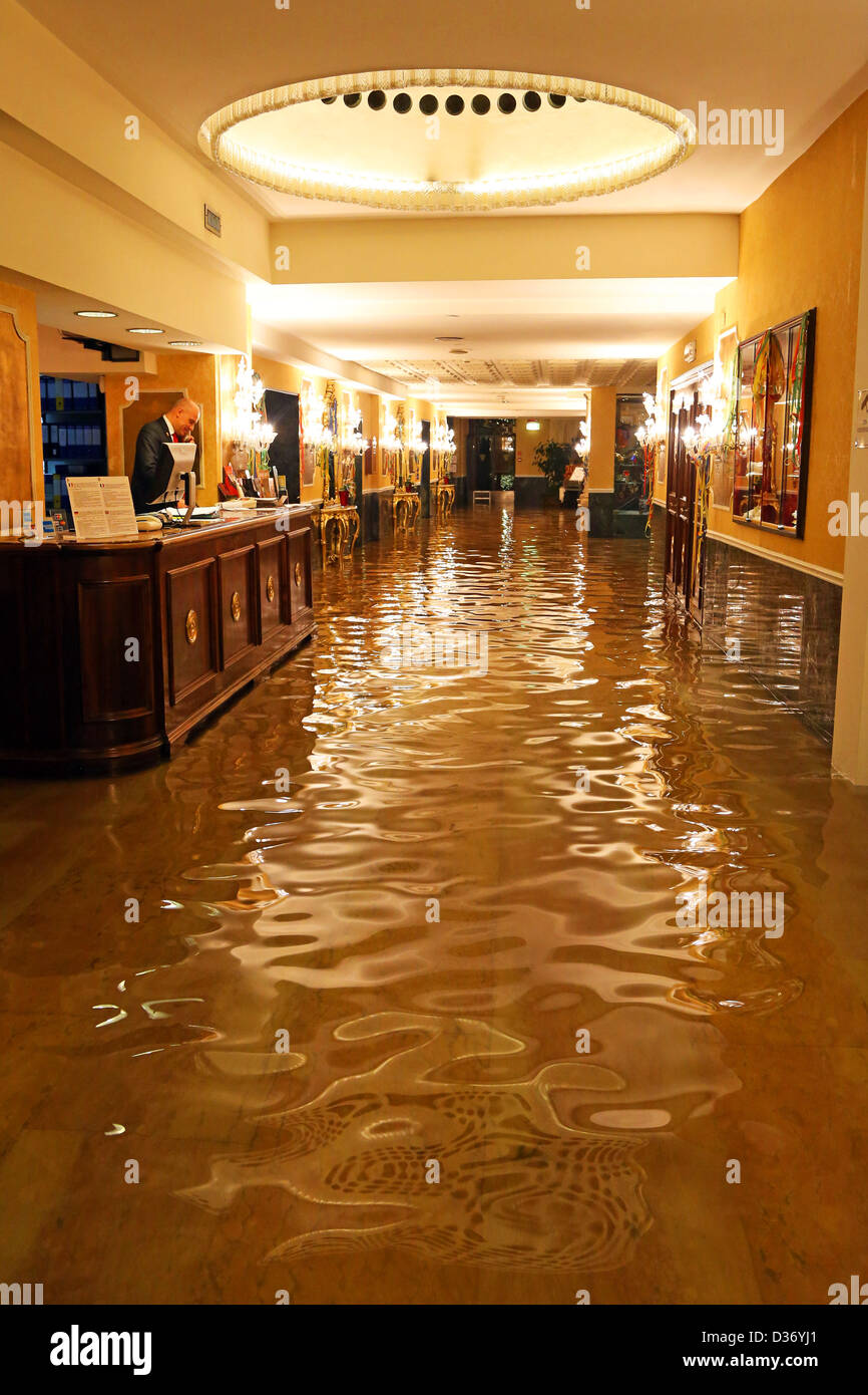 Venice, Italy. 12th February 2013. The flooded reception foyer of the ...
