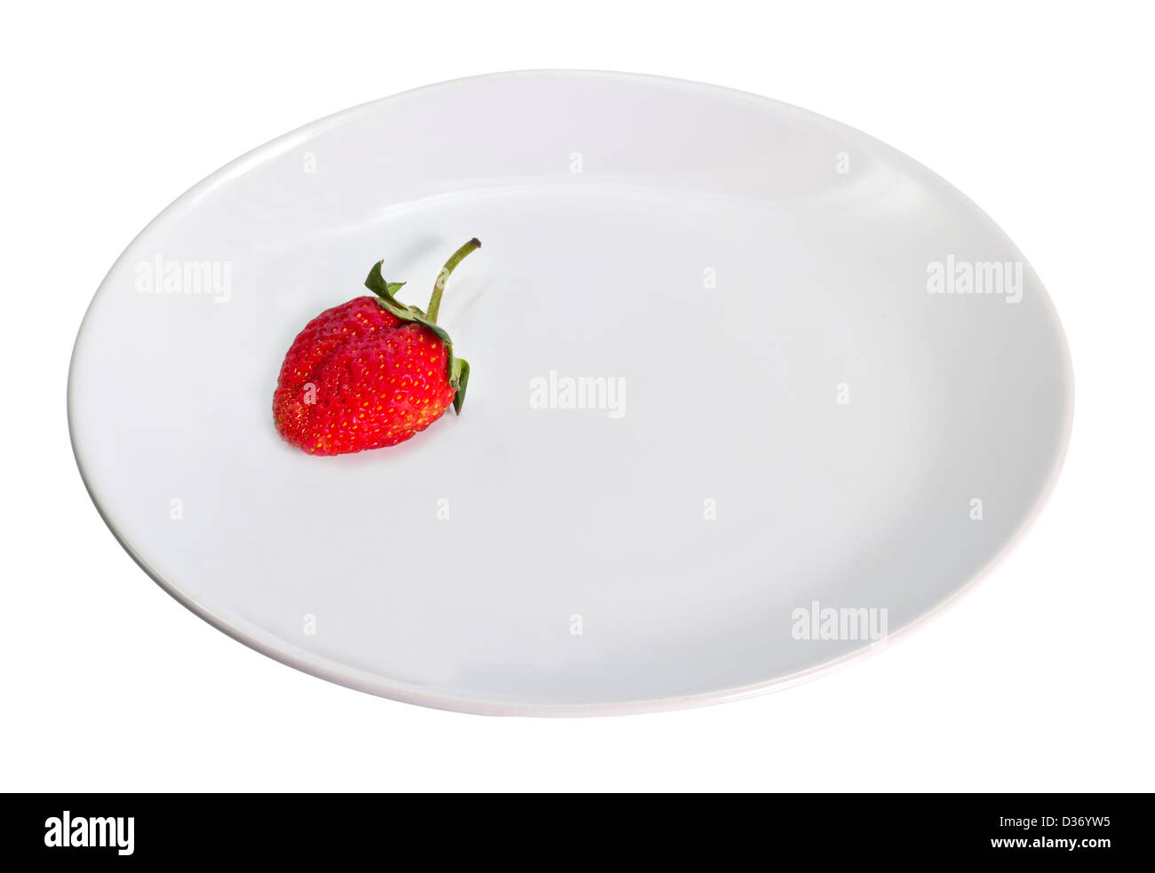 Single Fruit of Red Strawberry on the White Dish Stock Photo - Alamy