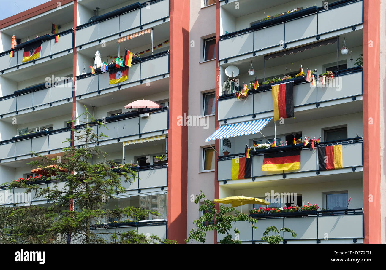 Berlin, Germany, German national flags adorn balconies to the World Cup ...