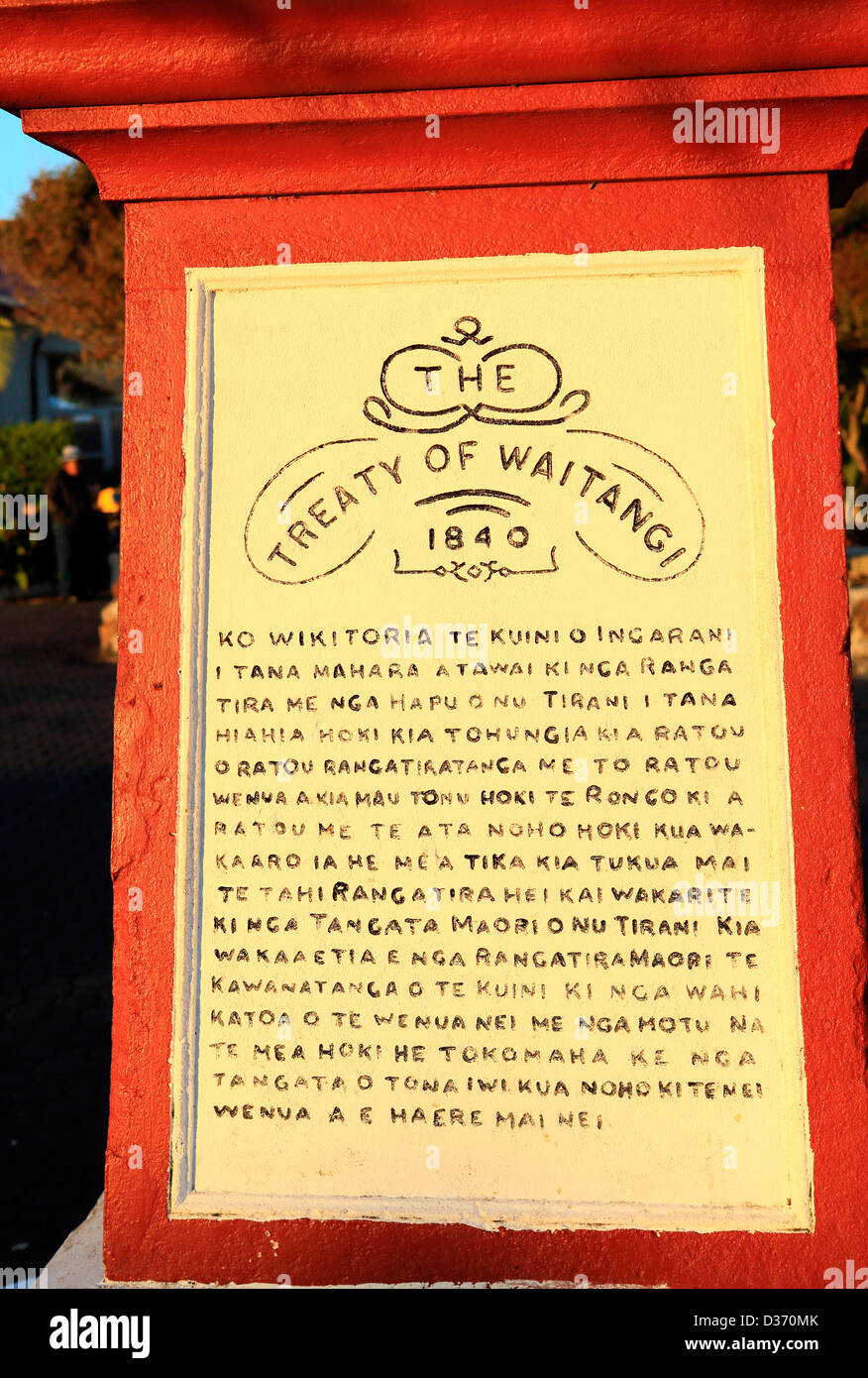 Memorial of Treat of Waitangi in Maori text at Te Tii marae in Waitangi ... Memorial of Treat of Waitangi in Maori text at Te Tii marae in Waitangi ...