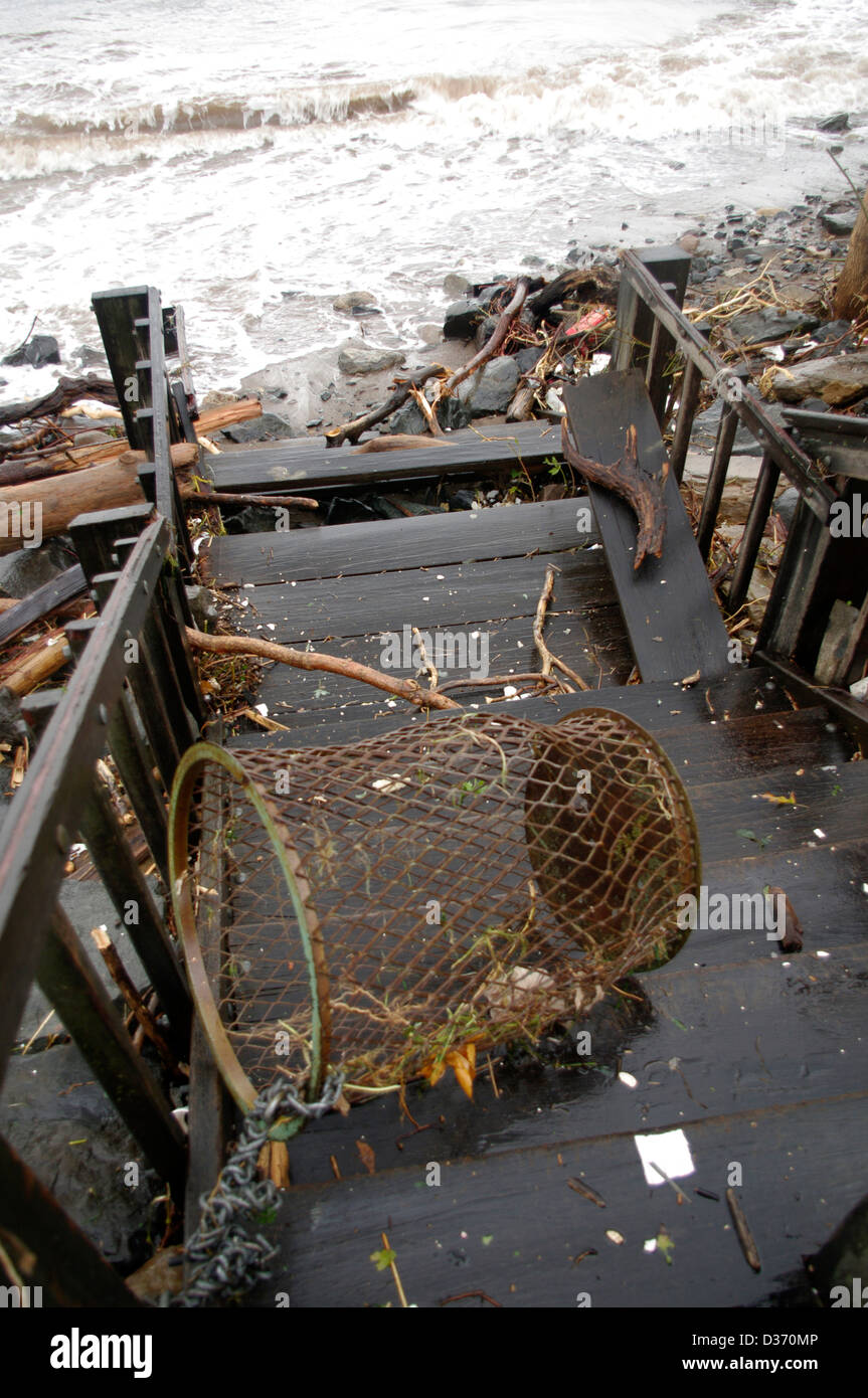 Wooden steps to beach and ocean after Hurricane Sandy, damage mild due ...