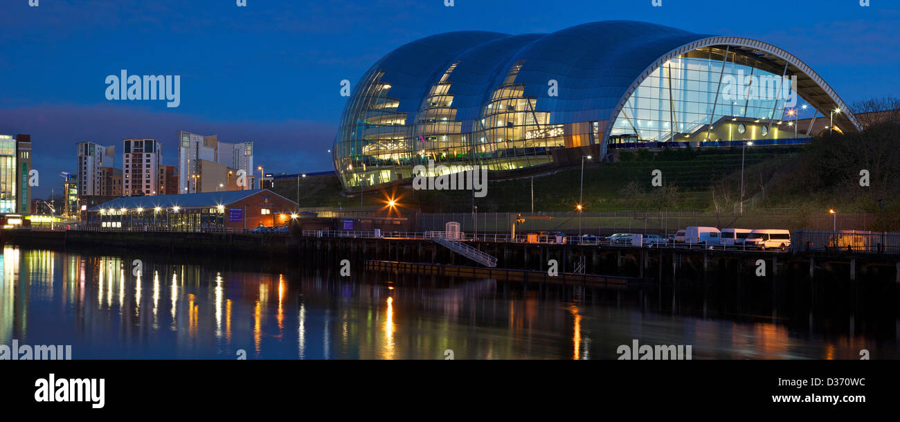 Panoramic photo of Gateshead Quays with Sage Gateshead at night, Tyne ...