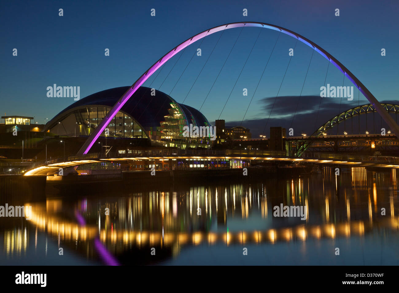 Gateshead Quays with The Sage and Millennium Bridge over the River Tyne ...