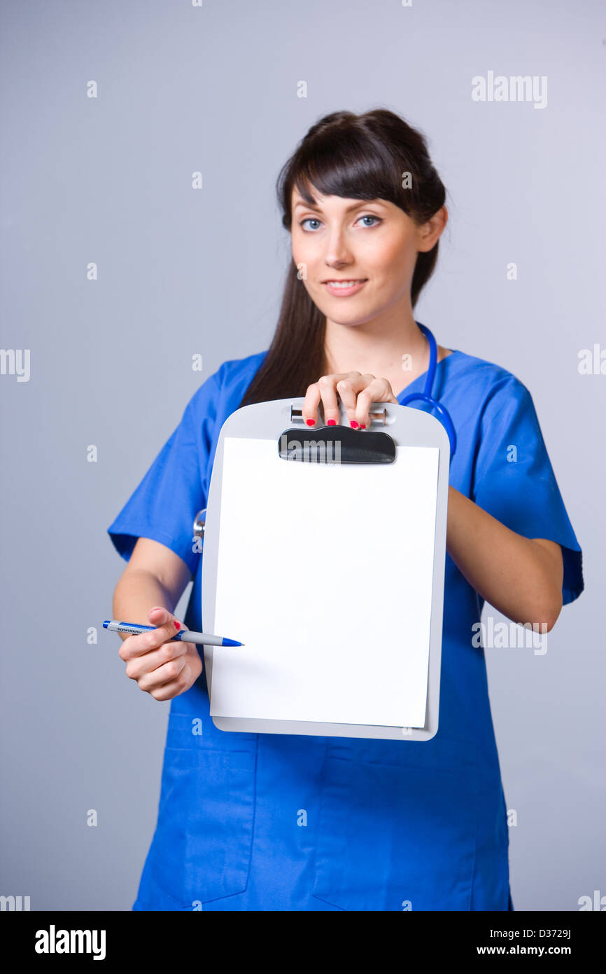 Woman Nurse with chart in modern hospital Stock Photo - Alamy