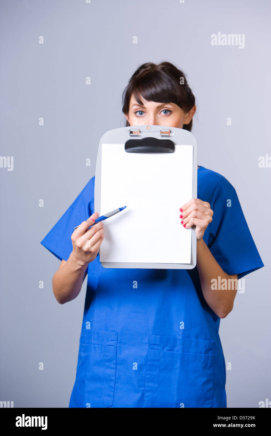 Woman Nurse with chart in modern hospital Stock Photo - Alamy