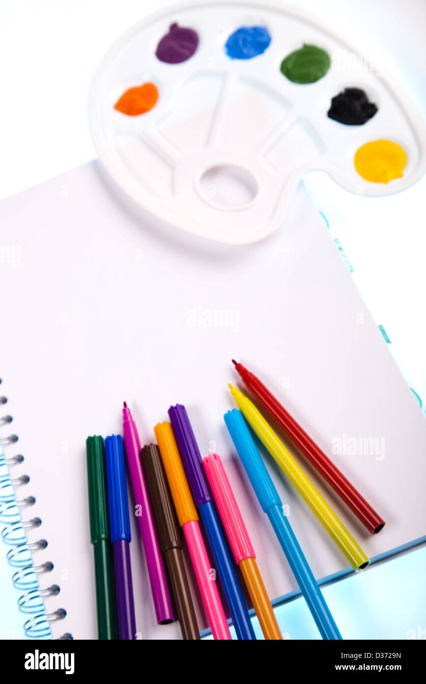 School tools on a white background Stock Photo - Alamy