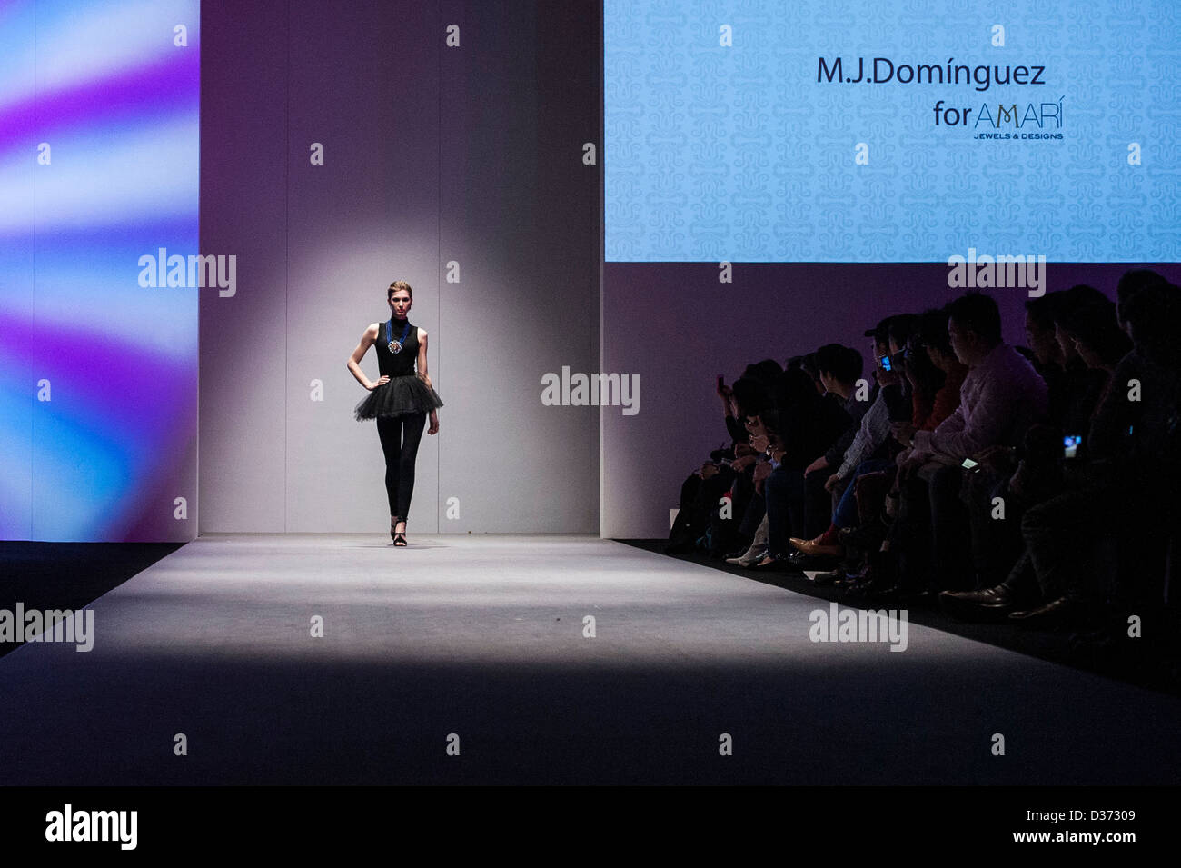 A model showcases designs on the runway by Maria Jose Dominguez during ...