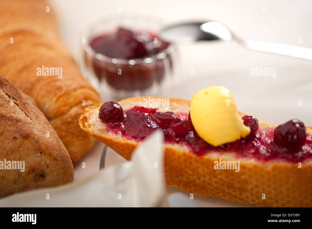 bread butter and jam classic European breakfast Stock Photo - Alamy