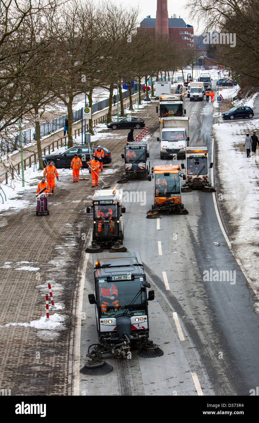 Municipal cleaning services, after a carnival parade, cleaning the ...