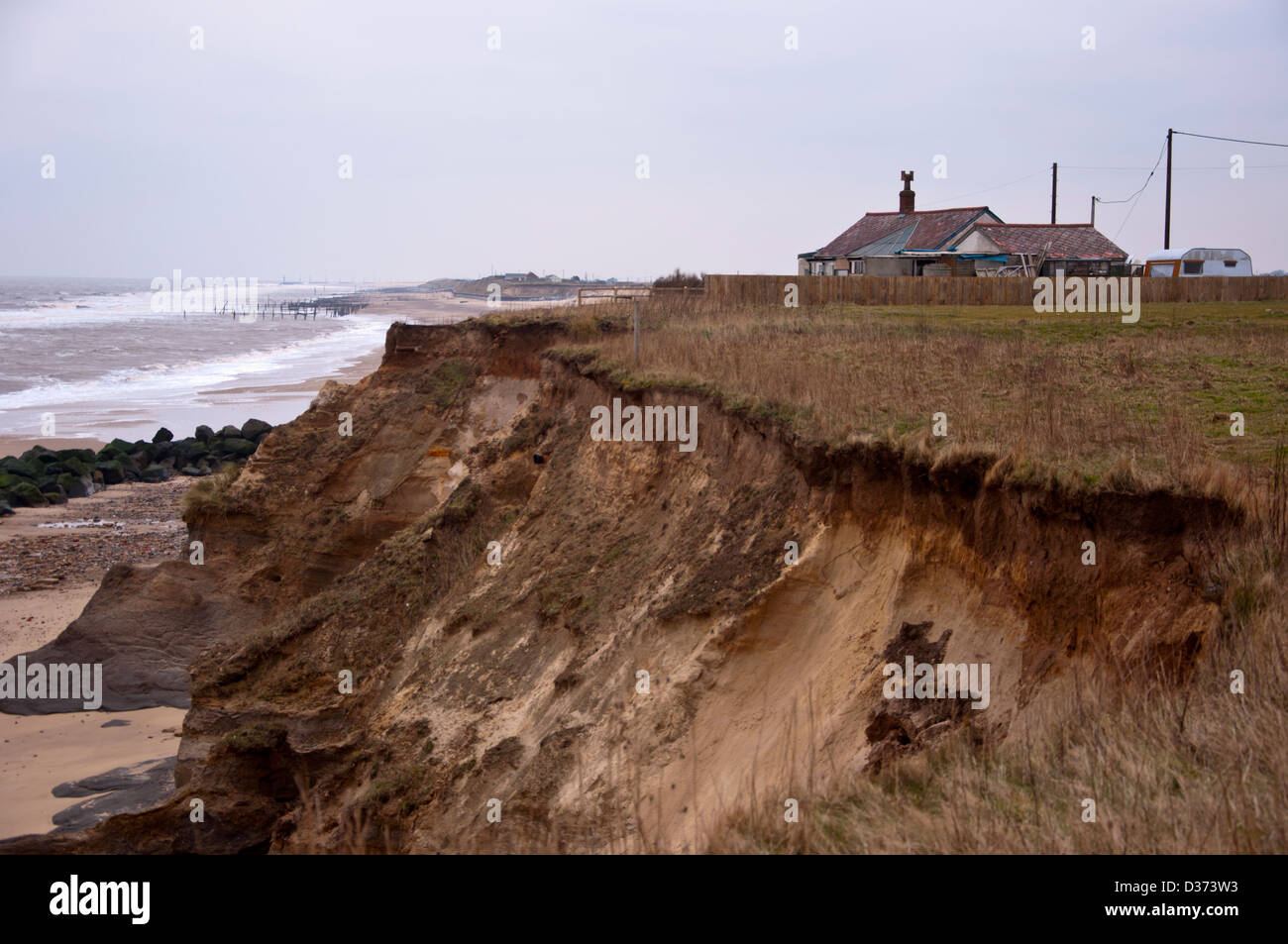 The last remaining house at the end of beach road Happisburgh Stock ...