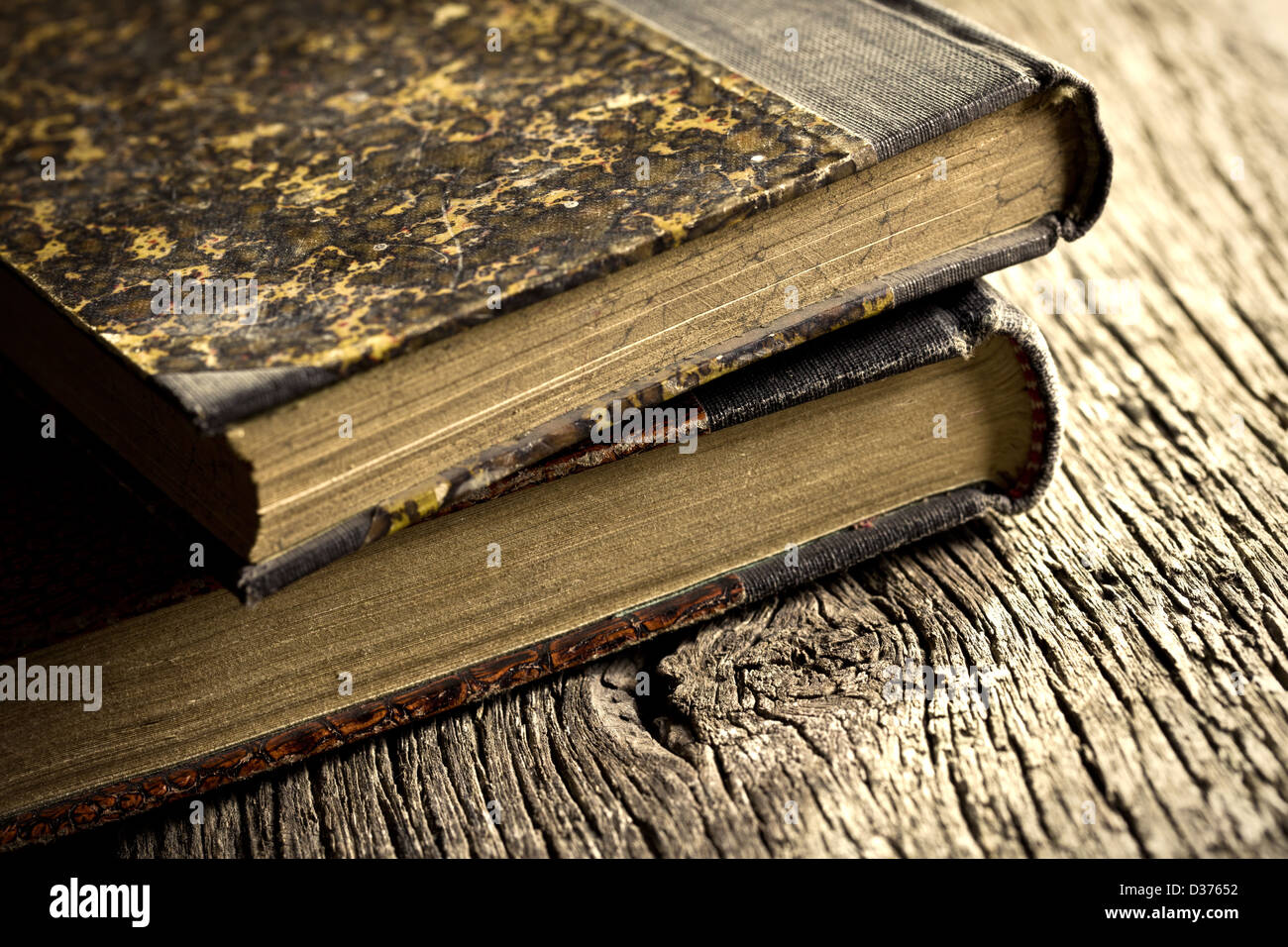 the old books on wooden table Stock Photo - Alamy