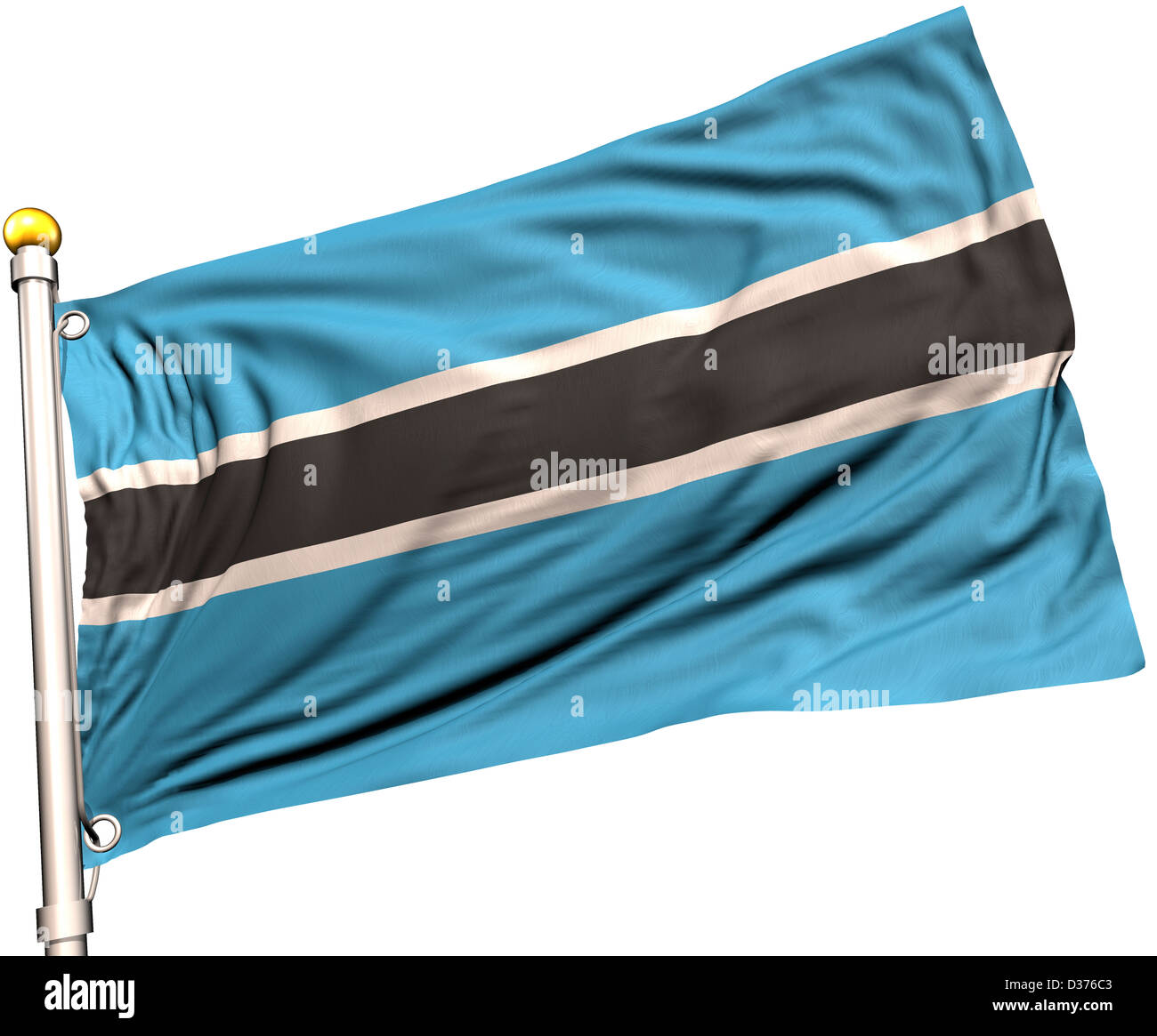 Botswana flag on a flag pole. Clipping path included. Silk texture ...