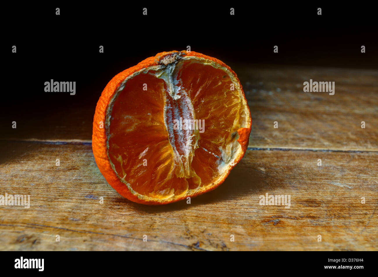 Half of orange/tangerine/clementine decaying with mould Stock Photo - Alamy