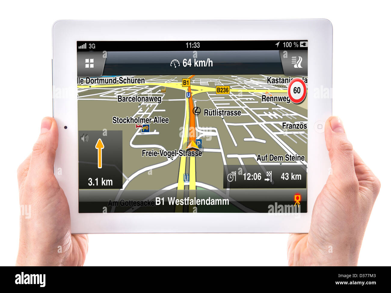 Person is using a tablet computer. Car navigation Stock Photo - Alamy