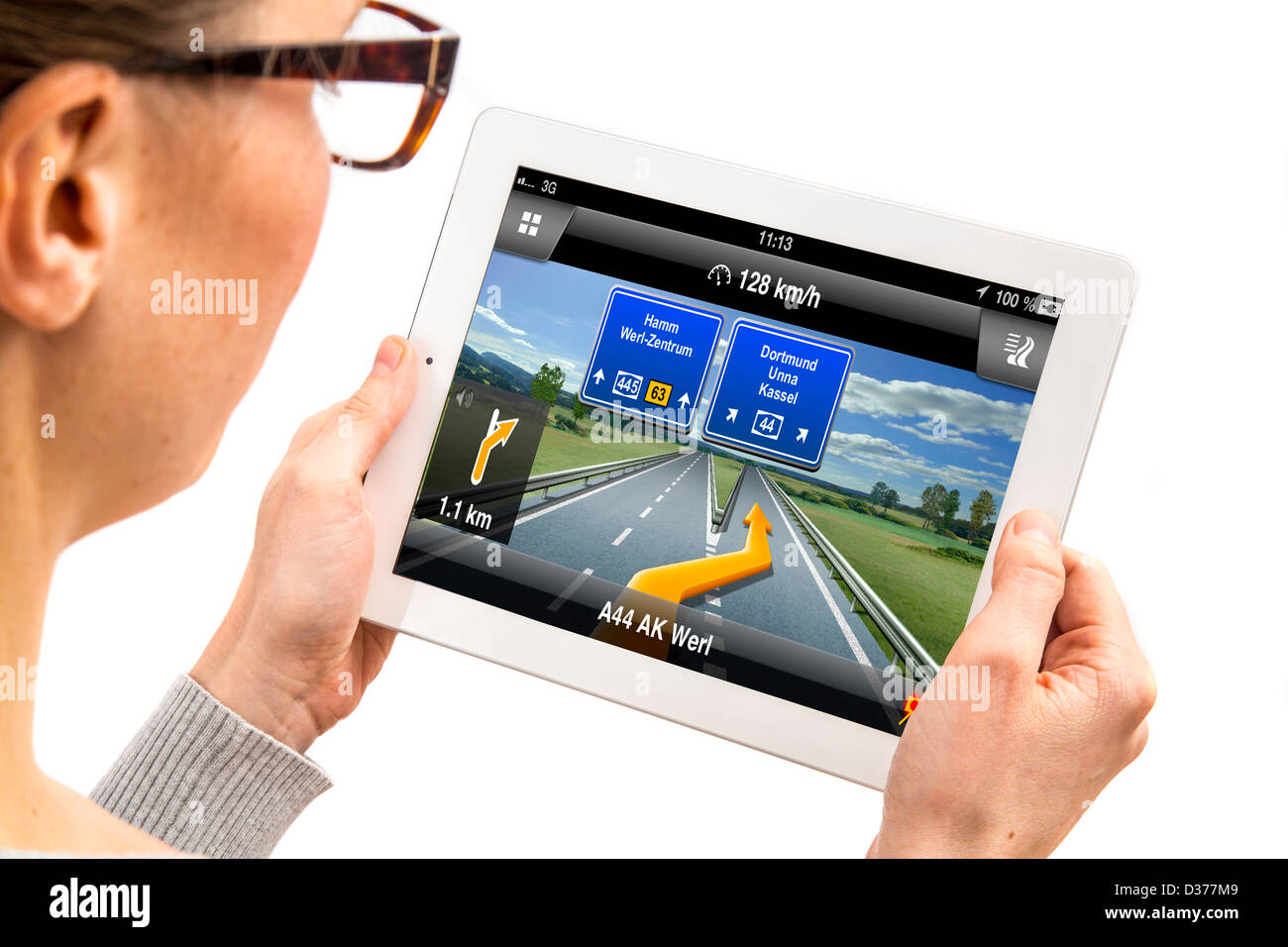 Person is using a tablet computer. Navigation Stock Photo - Alamy