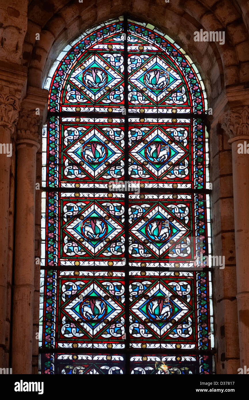14th century medieval Gothic stained glass window showing griffons ...