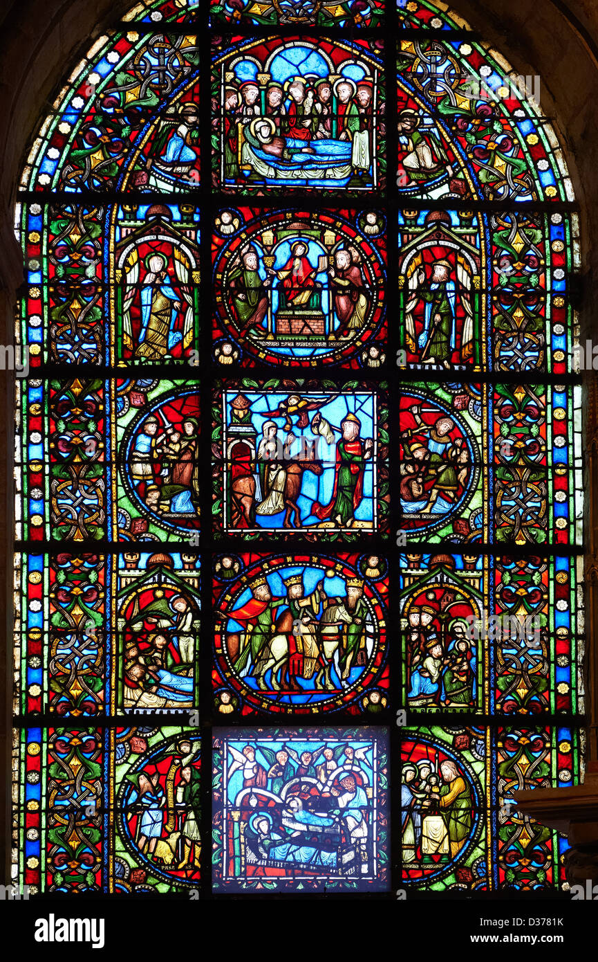 Medieval Gothic Stained Glass Window Showing Scenes From The Life Of
