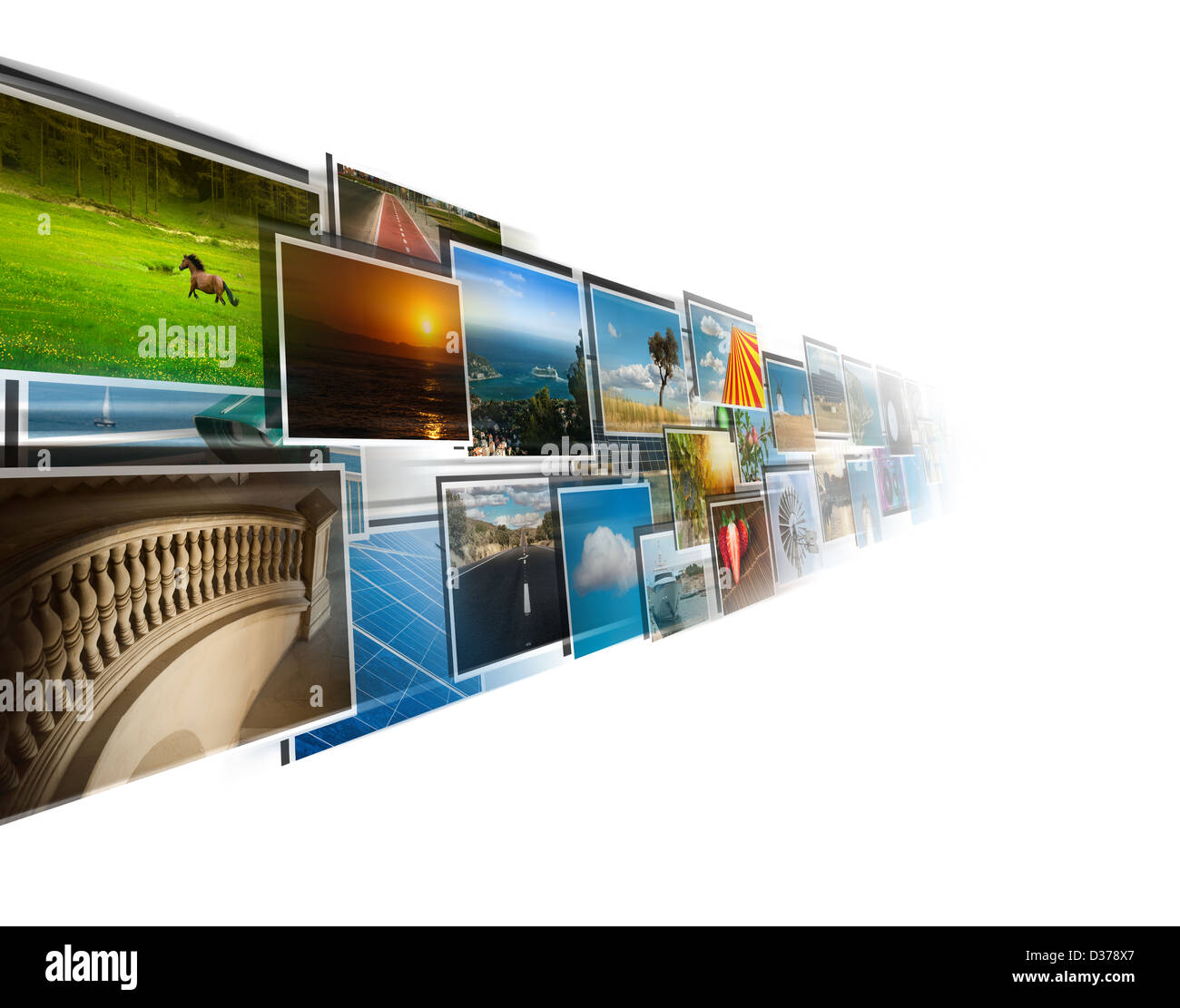 Perspective of images streaming from the deep on white background Stock ...