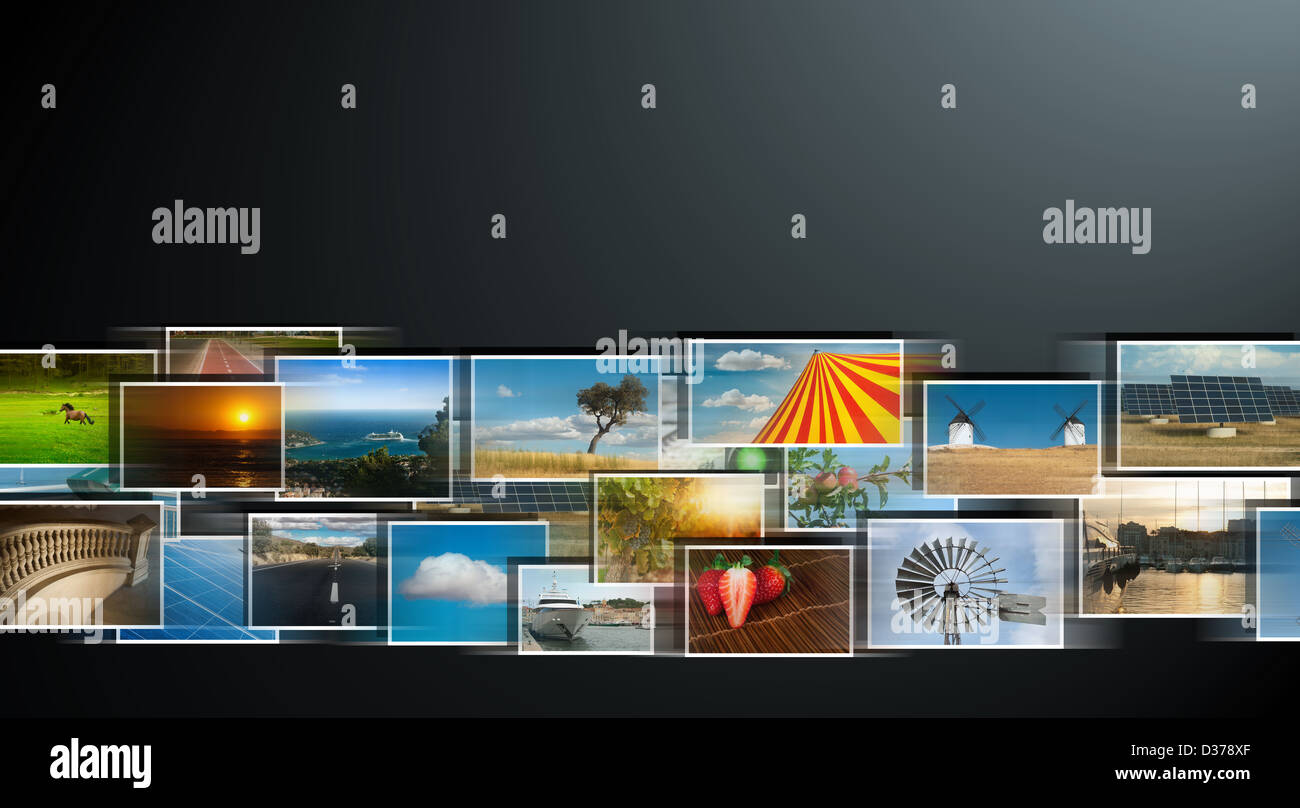 Perspective of images streaming from the deep on gray background Stock ...