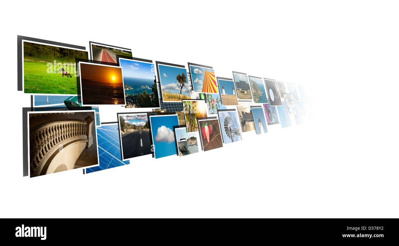 Perspective of images streaming from the deep on white background Stock ...