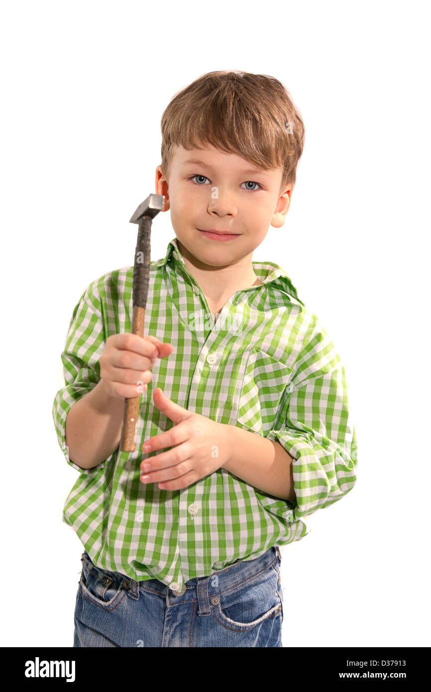 child in the studio with a hammer Stock Photo - Alamy